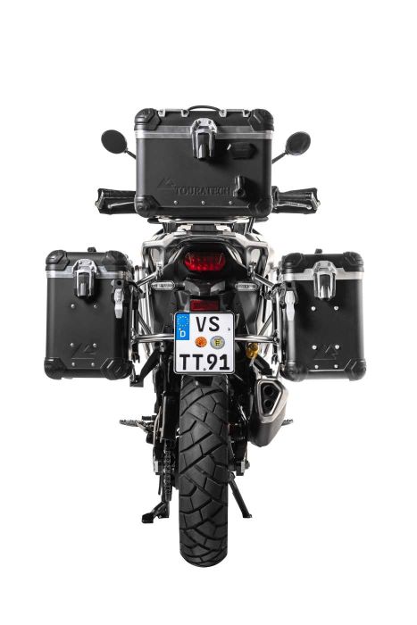 ZEGA Evo aluminium pannier system "And-Black" 38/38 litres with stainless steel rack for Honda ...